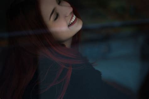 Wallpaper Black Women Redhead Model Glasses Red Smiling
