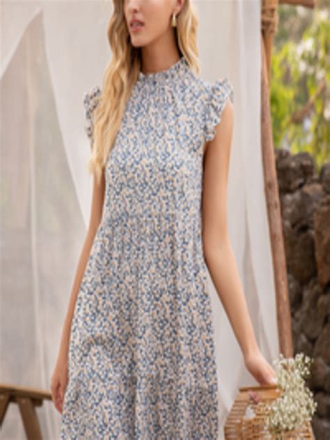 Buy Urbanic Navy Blue And White Floral Printed A Line Mini Dress