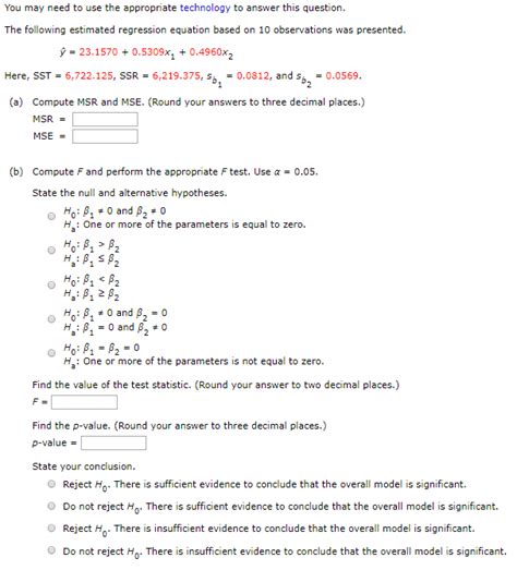Solved The Following Estimated Regression Equation Based On