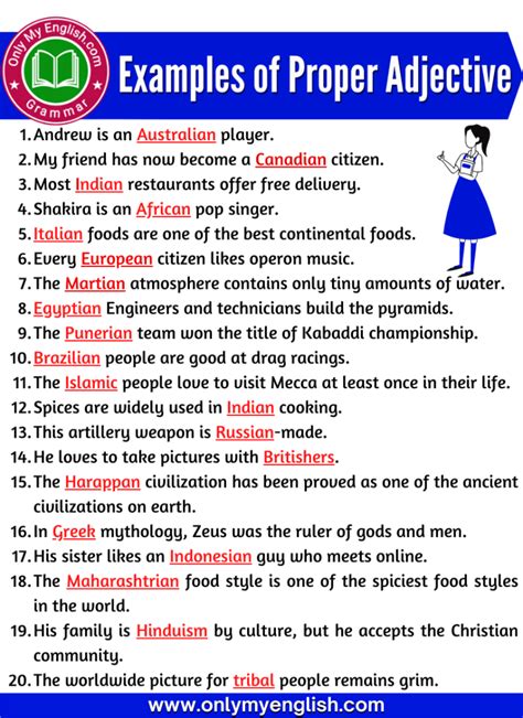 20 Examples Of Proper Adjective In Sentences English Vocabulary Words