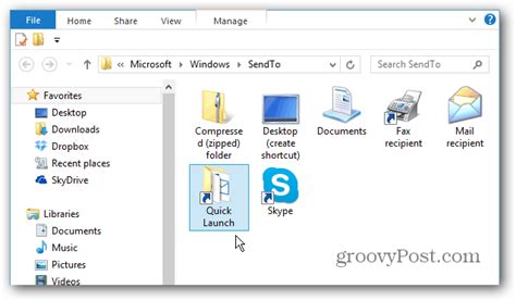 add the quick launch to the send to context menu in windows 7