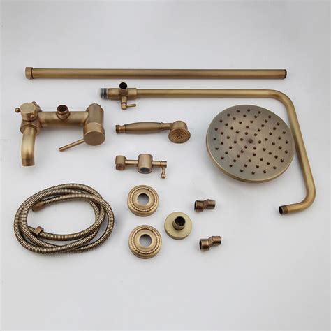 Antique Brass Rain Shower Head 3 Way Mixer Vavle Tub Spout Hand Shower