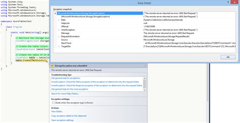 c cannot create table on azure development storage share best tech