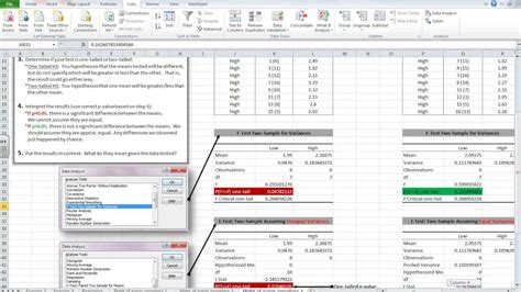 t test and f test in excel using the data analysis toolpak