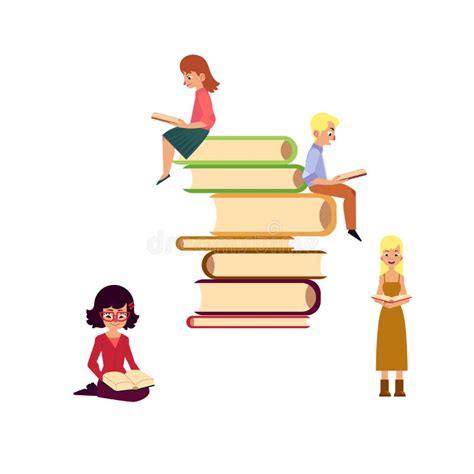 Vector Flat Adult People Reading Set Stock Vector Illustration Of