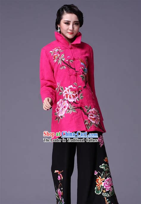 Chinese Classic Embroidered Flower Jacket And Pants For Women