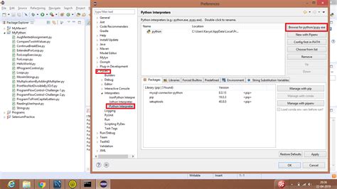 python eclipse pydev interpreter does not exist in