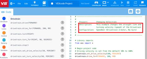 using python example projects and templates in vexcode v5 vex library