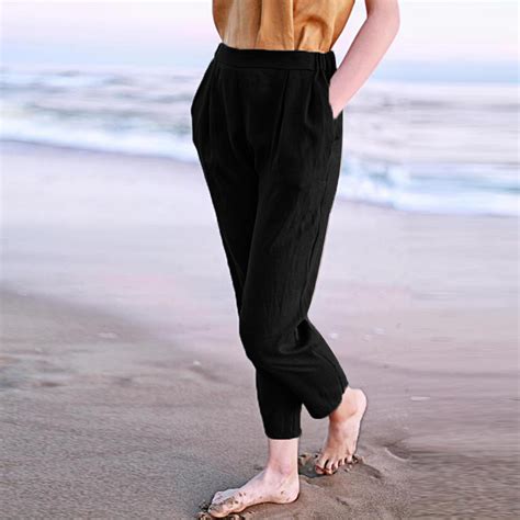 Zanzea Womens Elastic Waist Tapered Pants Capris Casual Side Pocket