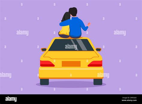 Cartoon Flat Style Drawing Back View Of Loving Romantic Arabian Couple