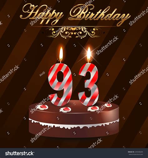 93 Year Happy Birthday Card With Cake And Candles 93rd Birthday