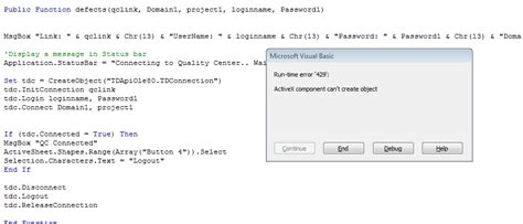excel activex component can t create object tdapiole80 tdconnection