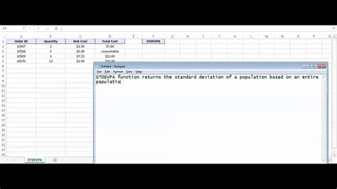 excel stdevpa function how to use stdevpa function youtube