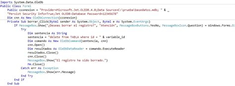 grabar modificar y borrar registros en una tabla de access