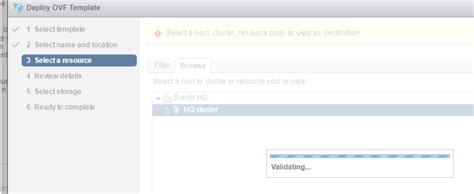 deployment of a ovf ova is stuck with validating… vsam pro