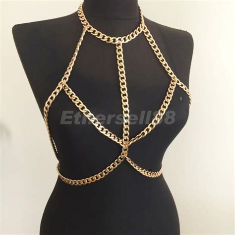 Women Gold Metal Body Chain Jewelry Choker Necklace Bikini Belly