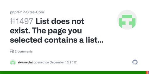 list does not exist the page you selected contains a list that does