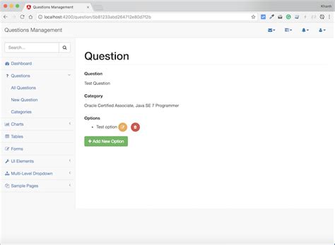 questions management frontend build deleting option using angular