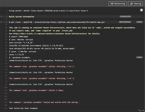 android travis ci build failed stack overflow