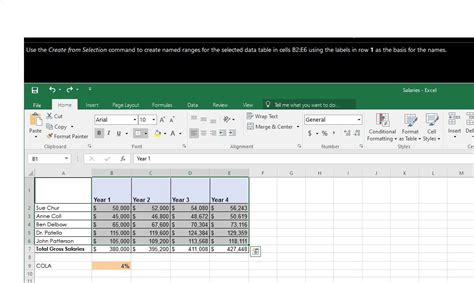 solved use the create from selection command to create named