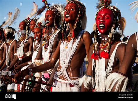 Young Wodaabe Nomads Are Dancing At The Annual Gerewol Festival Marking