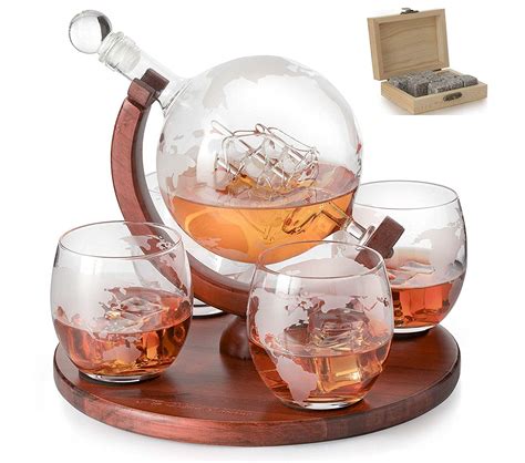 Globe Decanter With 4 Glasses And Whiskey Stones –