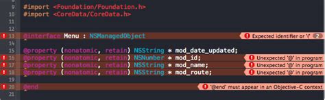 ios coredata nsmanagedobject subclass expected identifier stack