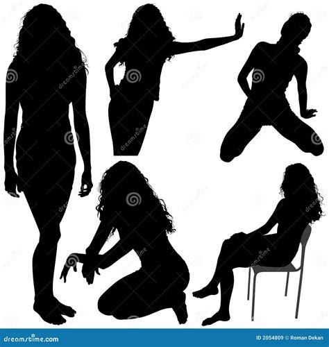 Sexy Girls Silhouettes Set Isolated On White Dancing Posing Running