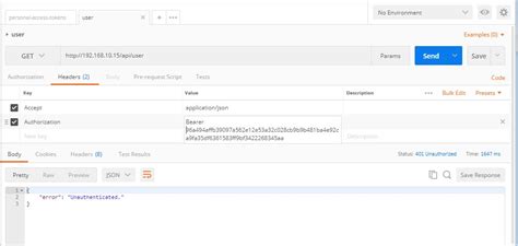 laravel 5 4 passport personal token postman error