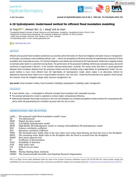 Pdf A 2d Hydrodynamic Model Based Method For Efficient Flood