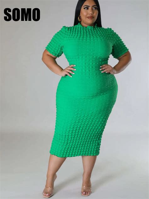 Somo Plus Size Women Dress Bubble Casual Short Sleeve Casual Boho Beach
