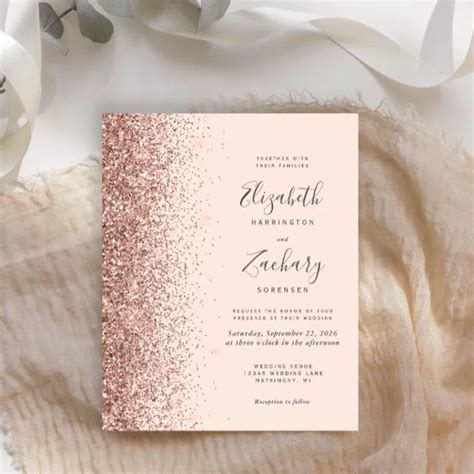 Budget Blush Pink Rose Gold Glitter Wedding Invite Zazzle