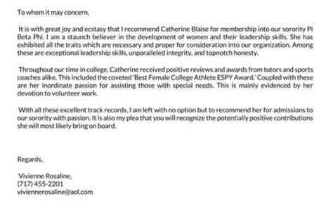 Sorority Recommendation Letter Examples Free Template