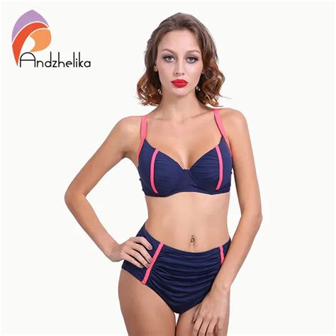 Andzhelika 2018 Newest Bikinis Women Fold Underwire Solid High Waist