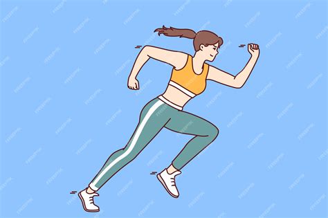 スポーツウェアを着た目的意識のある女性ランナーが距離を克服し、ランニングでオリンピック記録を樹立することを望んでいます プレミアムベクター