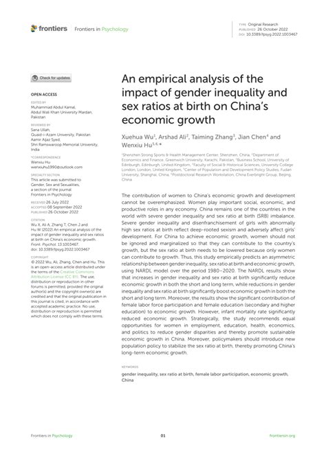 Pdf An Empirical Analysis Of The Impact Of Gender Inequality And Sex