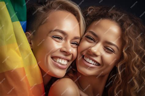 Premium Photo A Beautiful Gay Couple With Rainbow Flag Colors Posing