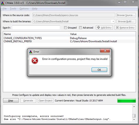 unable to configure and build opencv in cmake stack overflow