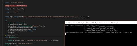 execute python script with parse arguments from c stack
