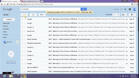 how to delete all unread emails in gmail at once youtube
