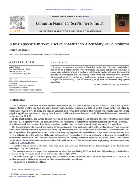 pdf a new approach to solve a set of nonlinear split