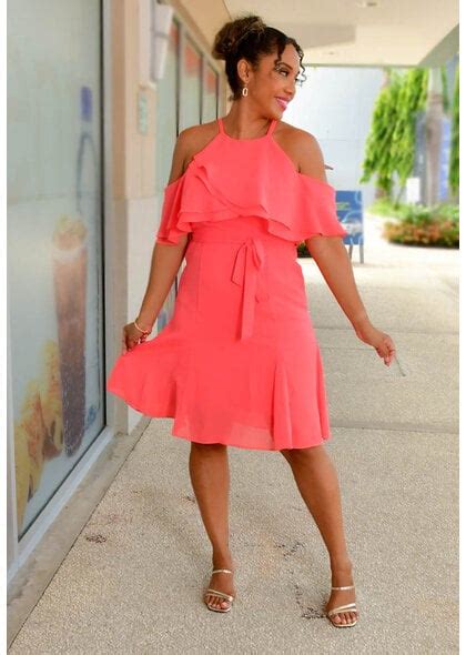 Rewa Solid Cold Shoulder Dress