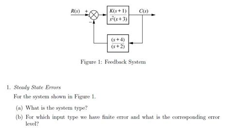 solved steady state errors for the system shown in figure 1
