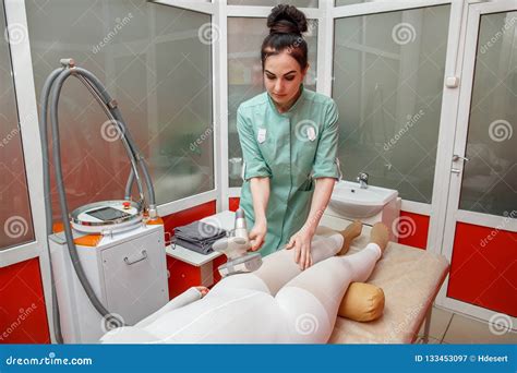 Woman Having Procedure Of Anti Cellulite Lpg Massage Cosmetology