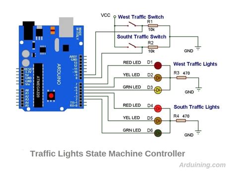 traffic light finite state machine with arduino arduining