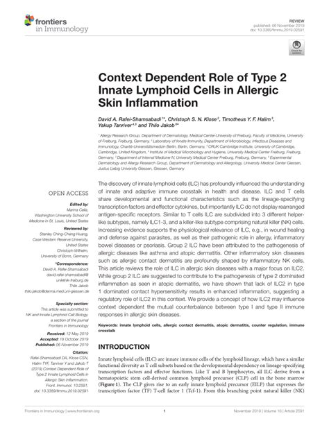 Pdf Context Dependent Role Of Type 2 Innate Lymphoid Cells In