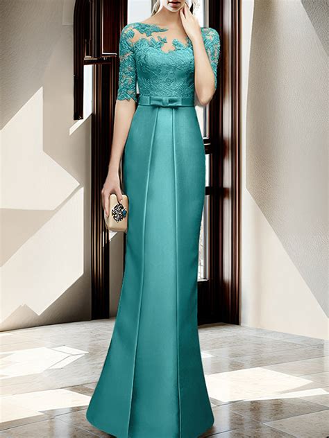 Sheath Column Illusion Neck Floor Length Mother Of The Bride Dresses