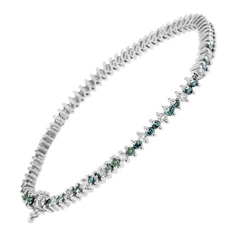 14k White Gold 4 ¾ Carat White And Treated Blue Diamond Tennis Bracelet