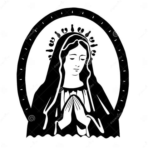 Virgin Mary Our Lady Hand Drawn Vector Illustration Black Silhouette