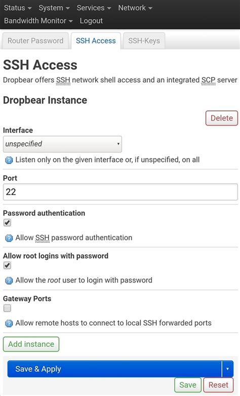can t ssh to router missing etc config dropbear installing and
